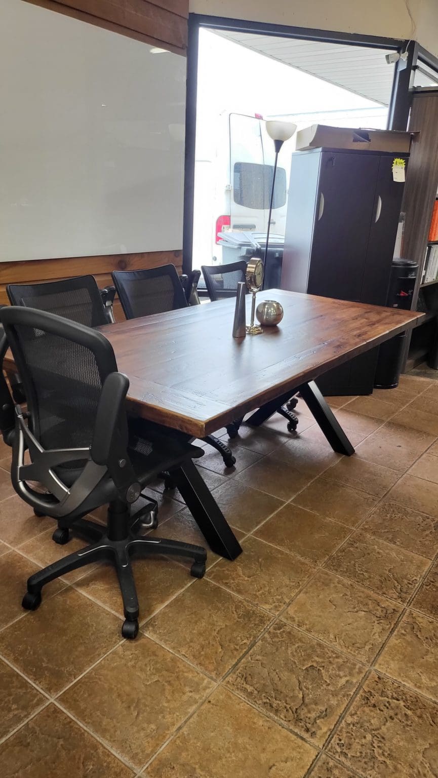 Buy Solid Wood Conference Table With Industrial Black Bases