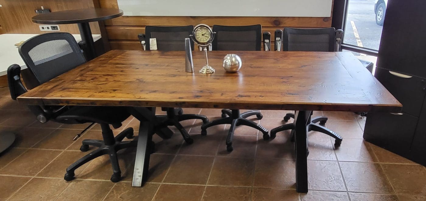 Buy Solid Wood Conference Table With Industrial Black Bases