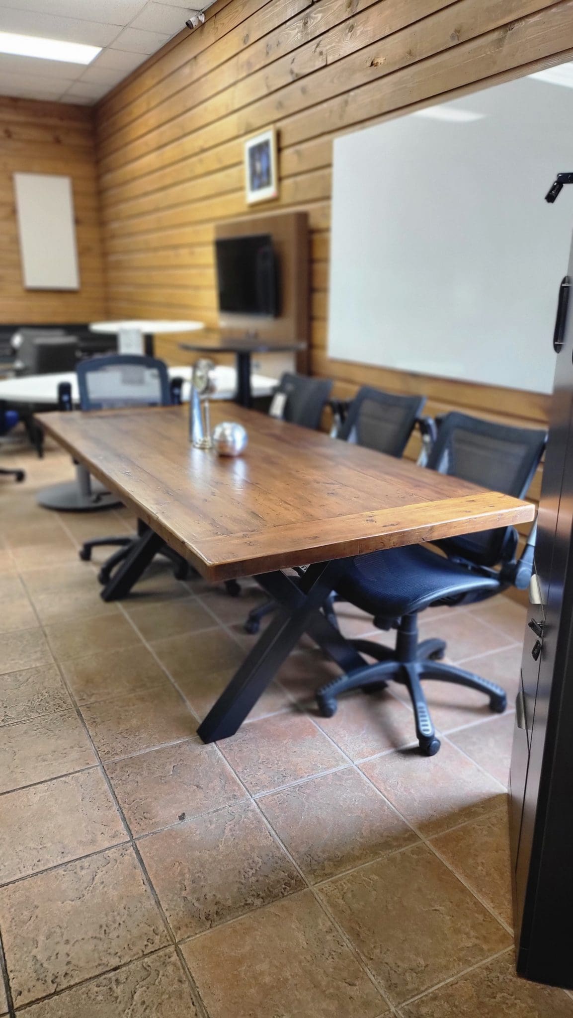 Buy Solid Wood Conference Table With Industrial Black Bases