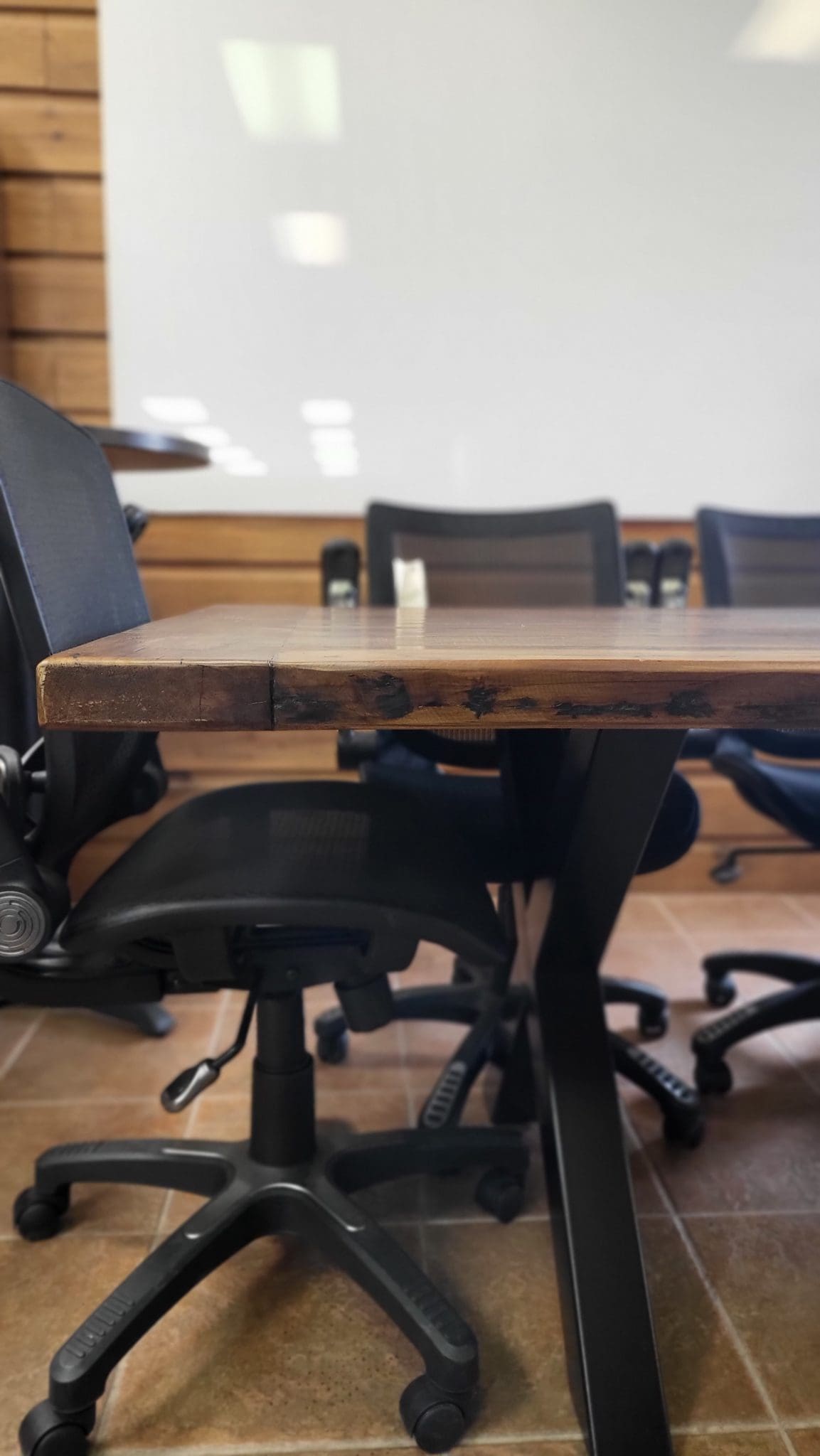Buy Solid Wood Conference Table With Industrial Black Bases