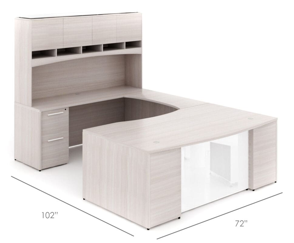 Modern U Shaped Desk - 102x72 Potenza Executive with Glass Accents
